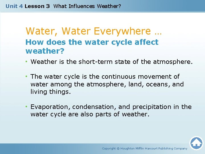 Unit 4 Lesson 3 What Influences Weather Copyright