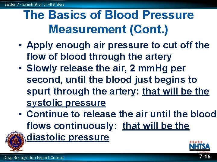 Session 7 Examination of Vital Signs 120 Minutes
