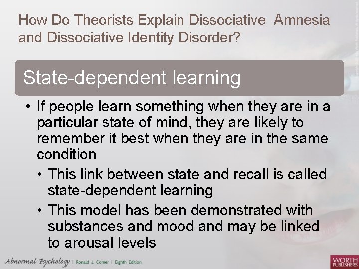 Disorders Focusing on Dissociative Symptoms Disorders focusing on