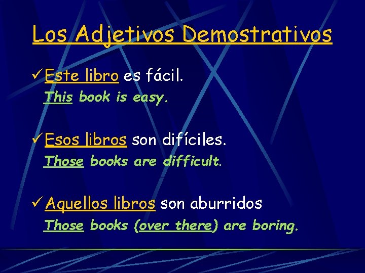 Los Adjetivos Demostrativos Demonstrative Adjectives Los Adjetivos ...