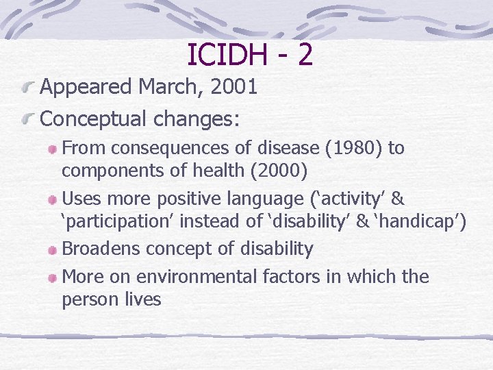 Conceptual Foundations for Health Measurements WHO Classifications ...
