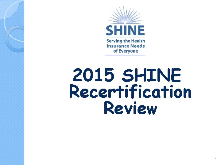 2015 SHINE Recertification Review 1 Medicare Part A