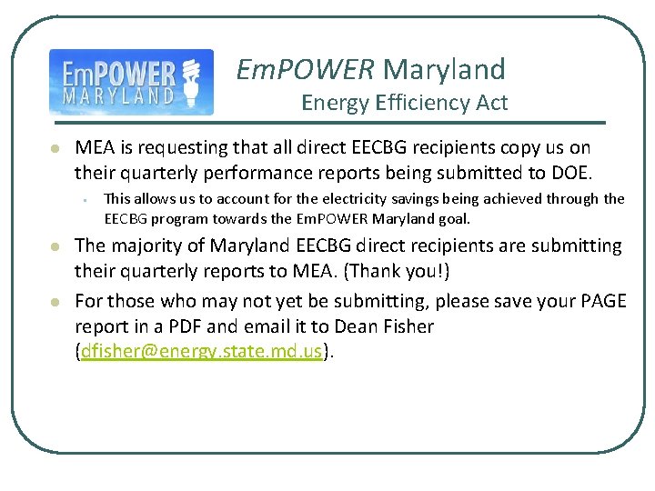Em POWER Maryland Overview EECBG Direct Grant Recipients