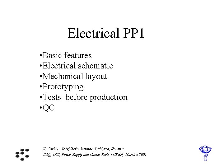 Electrical PP 1 Basic features Electrical schematic Mechanical