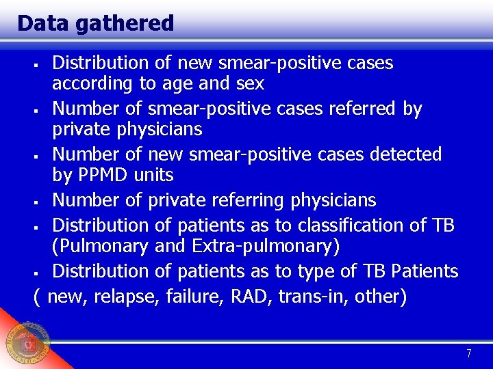 Monitoring Process of the National TB Control Program