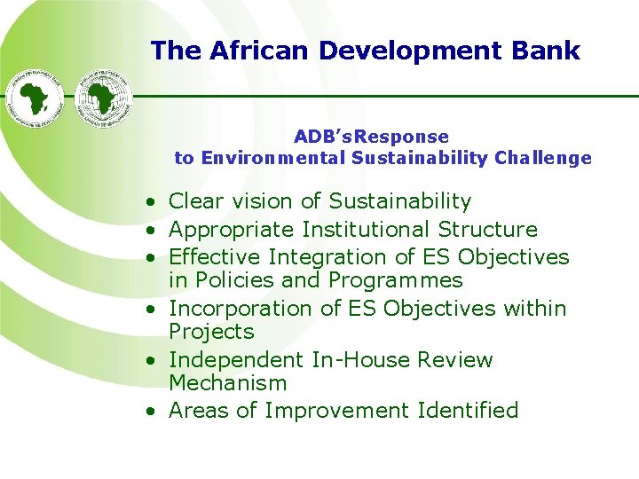 The African Development Bank Role of ADB in
