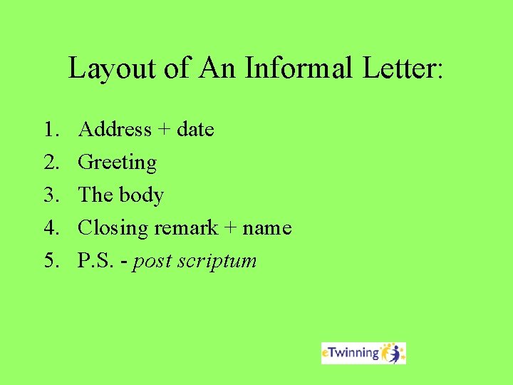 Different Types of Informal Letters INESE REISA Secondary