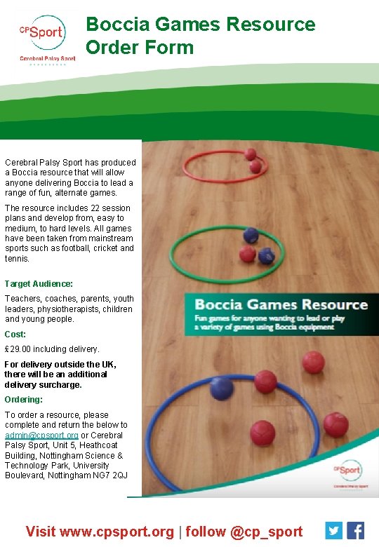 Boccia Games Resource Order Form Cerebral Palsy Sport