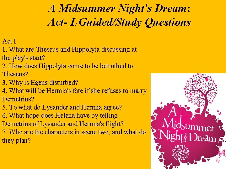 A Midsummer Nights Dream Dramatis Personae the characters