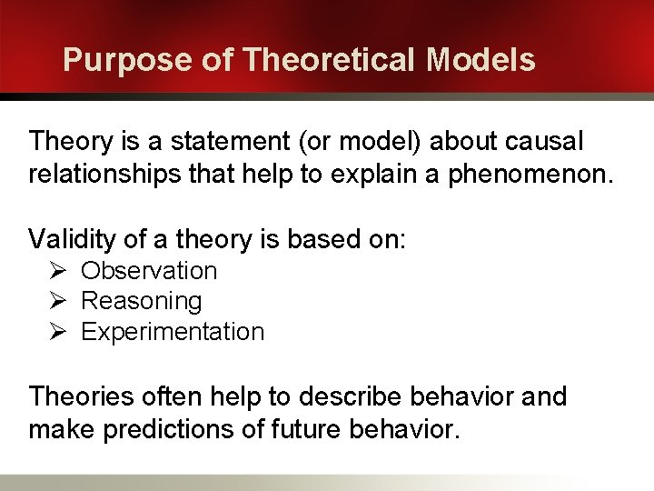 Theoretical Models in Behavioral Science Joseph A Greer