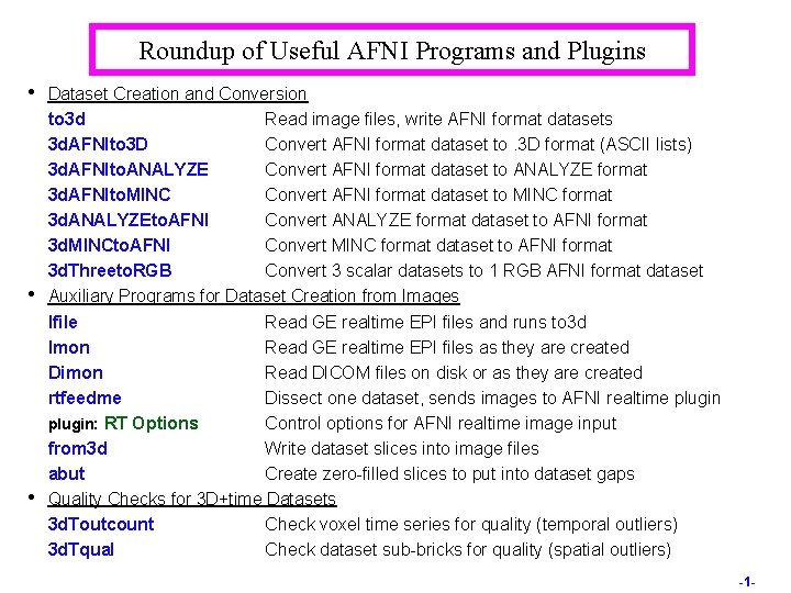 Roundup of Useful AFNI Programs and Plugins Dataset
