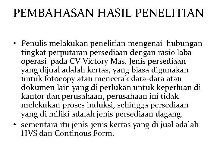 HUBUNGAN TINGKAT PERPUTARAN PERSEDIAAN DENGAN RASIO LABA OPERASI