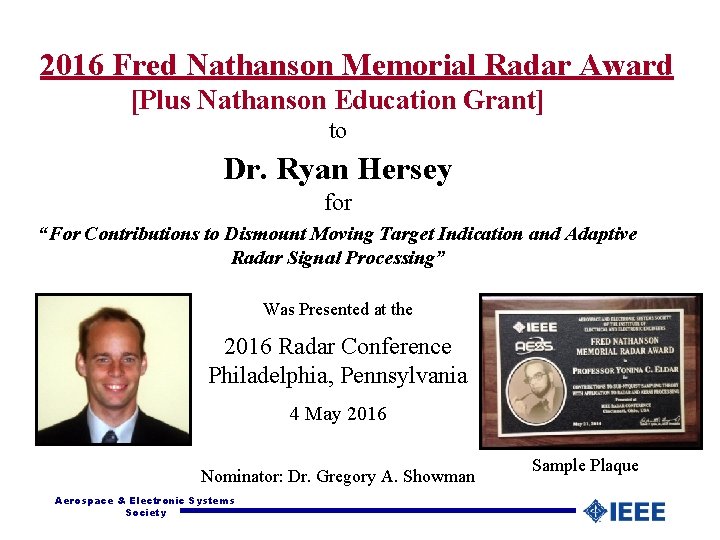 Erwin C Gangl Awards Chairman 9 October 2016