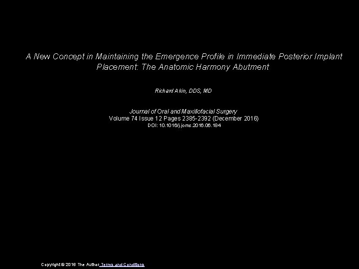 A New Concept in Maintaining the Emergence Profile