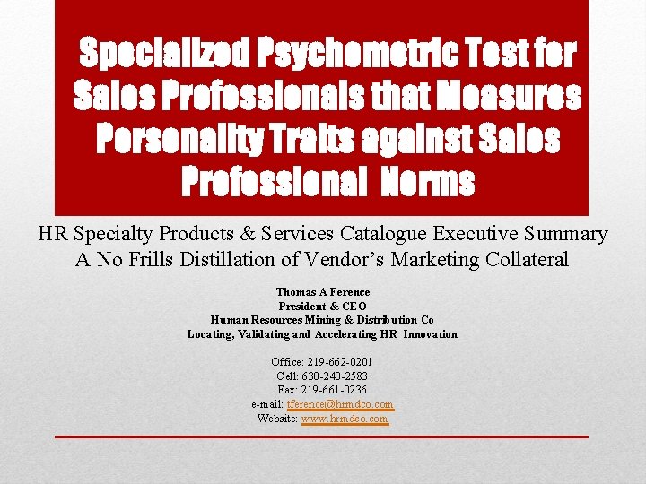 Specialized Psychometric Test for Sales Professionals that Measures