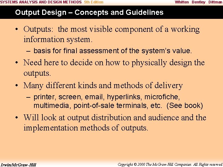 SYSTEMS ANALYSIS AND DESIGN METHODS 5 th Edition