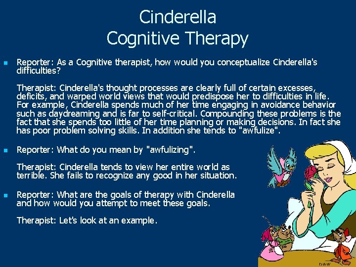 Cinderella Fairy Tales of Psychotherapy Cinderella Cognitive Therapy