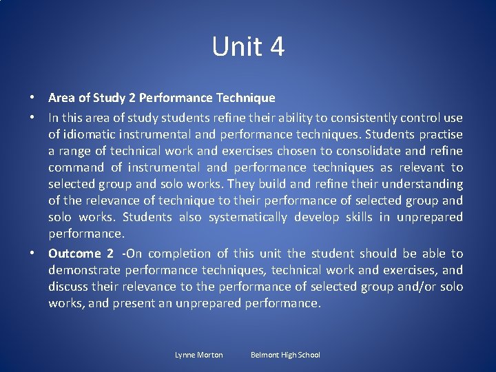 Music Performance Music Performance Outcome 2 Performance Technique