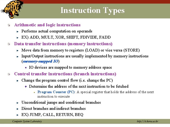 Computer Architecture Instruction Set Architecture Lynn Choi Korea