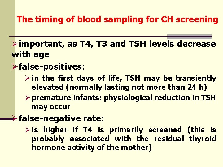 Screening for hypotyreosis and congenital adrenal hyperplasia CAH