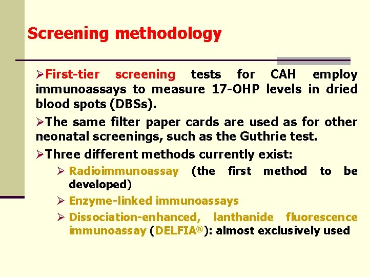 Screening for hypotyreosis and congenital adrenal hyperplasia CAH