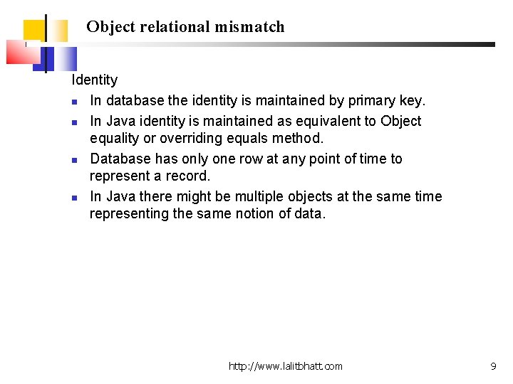 Object Relational Mapping Contact lalit bhattgmail com http