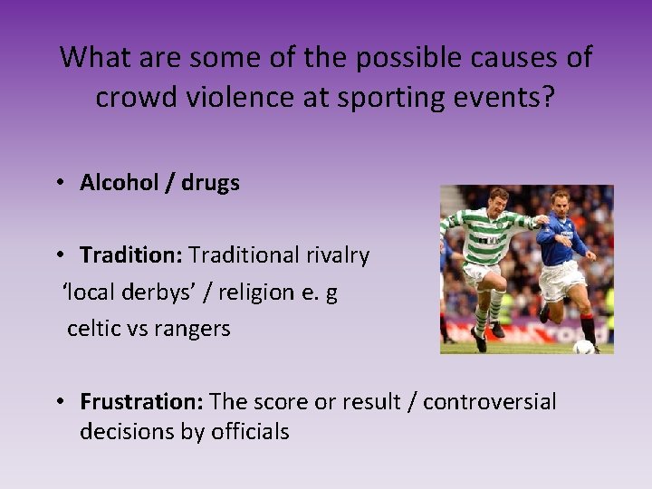Violence in Sport A 2 PE Lesson Objectives