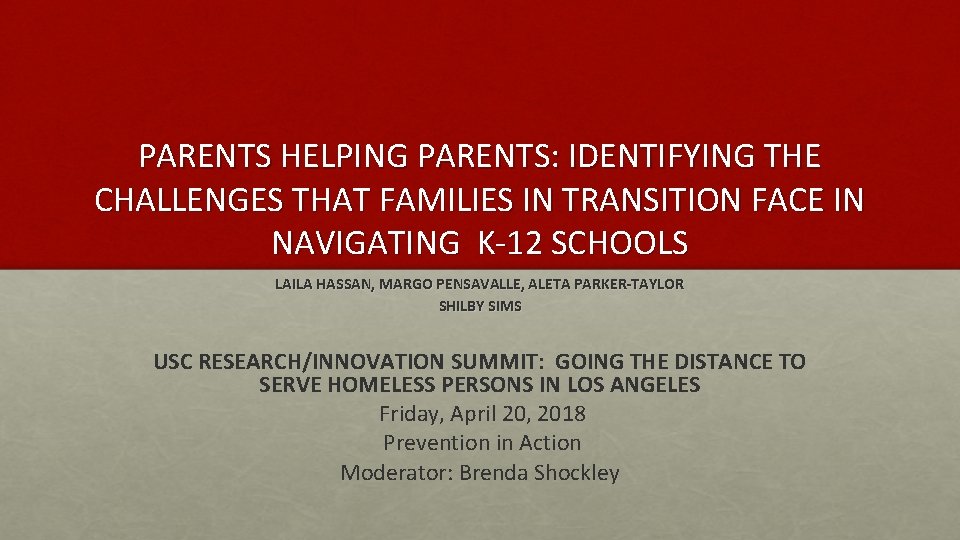PARENTS HELPING PARENTS IDENTIFYING THE CHALLENGES THAT FAMILIES