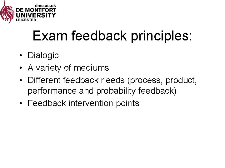 Strategies for making exam feedback dialogic Prof Alasdair