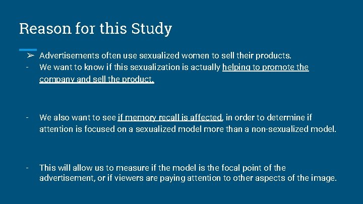Effects of Sexualization in Advertisements Statement of the