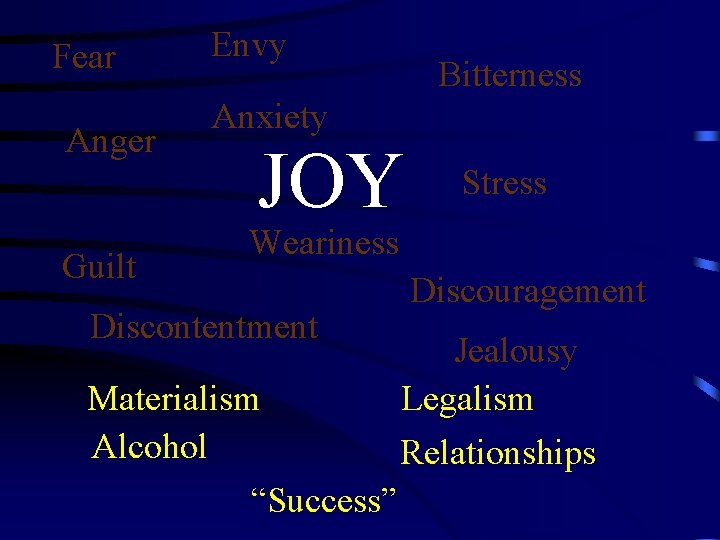 Real Joy Fear Anger Envy Bitterness Anxiety Stress