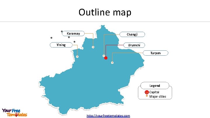 Outline map Karamay Yining Changji Urumchi Turpan Legend
