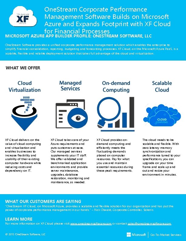 One Stream Corporate Performance Management Software Builds on