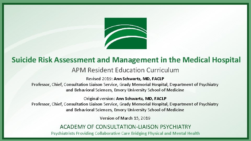Suicide Risk Assessment and Management in the Medical