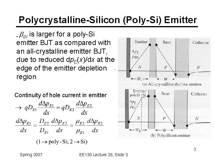 Lecture 26 OUTLINE Modern BJT Structures PolySi emitter
