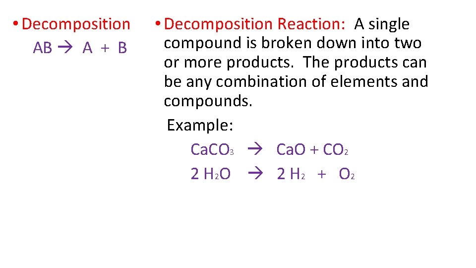 Types of Chemical Reactions Chapter 8 Types of