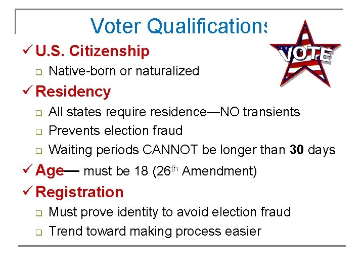 Voting Voter Behavior Terminology The Right to Vote