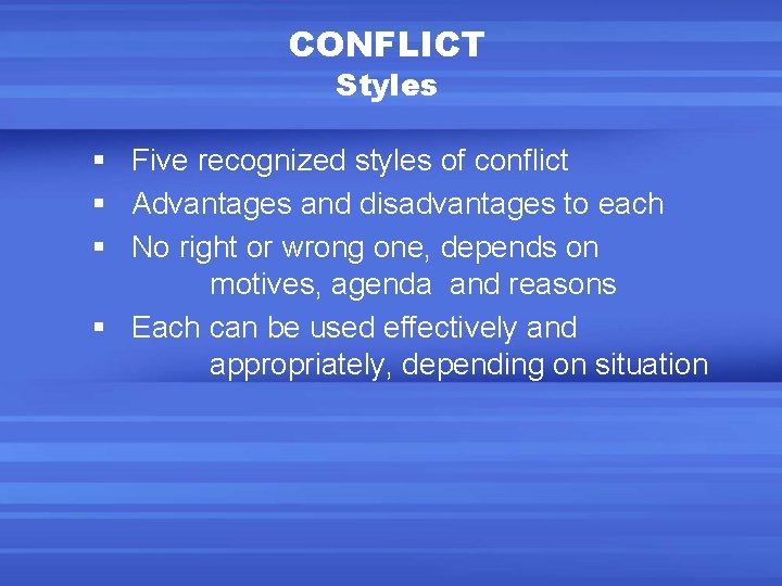CONFLICT RESOLUTION Agenda 1 2 3 4 5