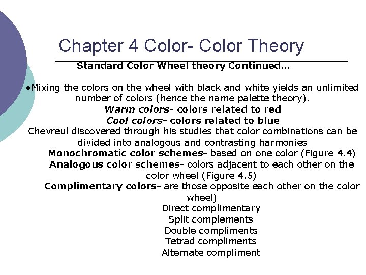 Chapter 4 Color Color Theory p 82 The