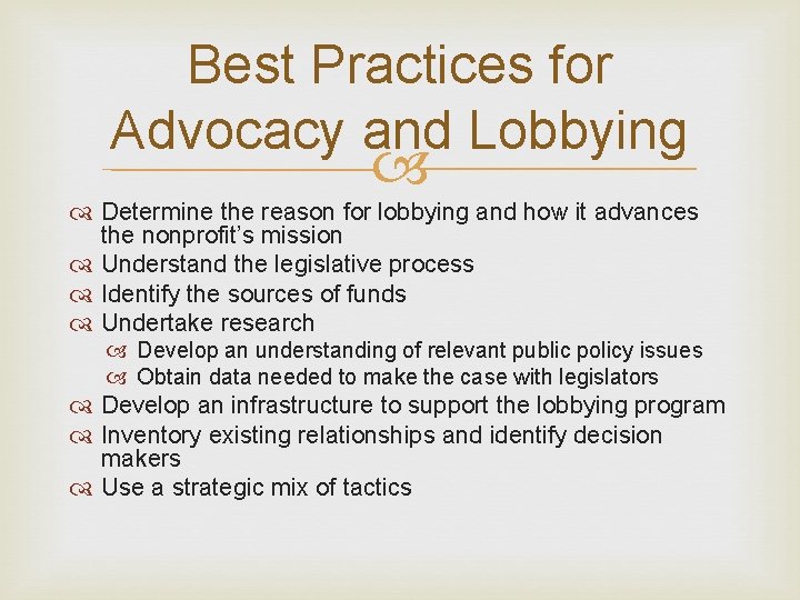 Nonprofit Management Chapter 14 Advocacy and Lobbying Stages