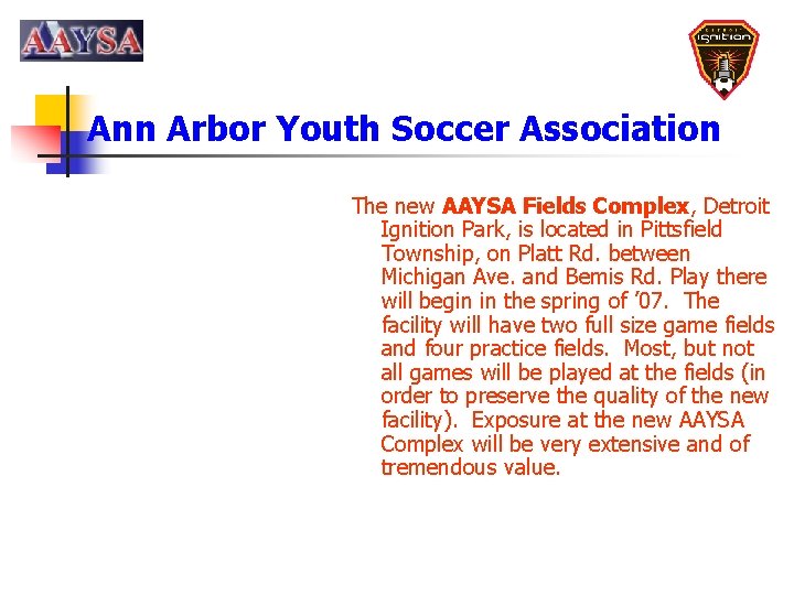 Ann Arbor Youth Soccer Association Corporate Sponsorship Request