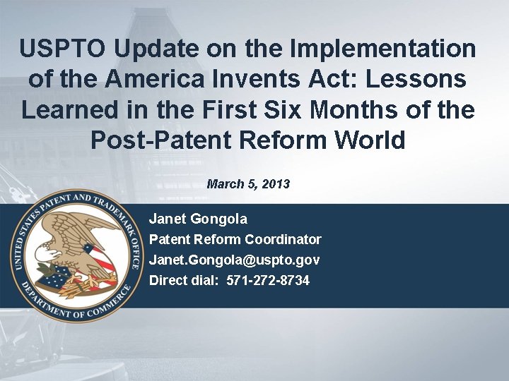 USPTO Update on the Implementation of the America