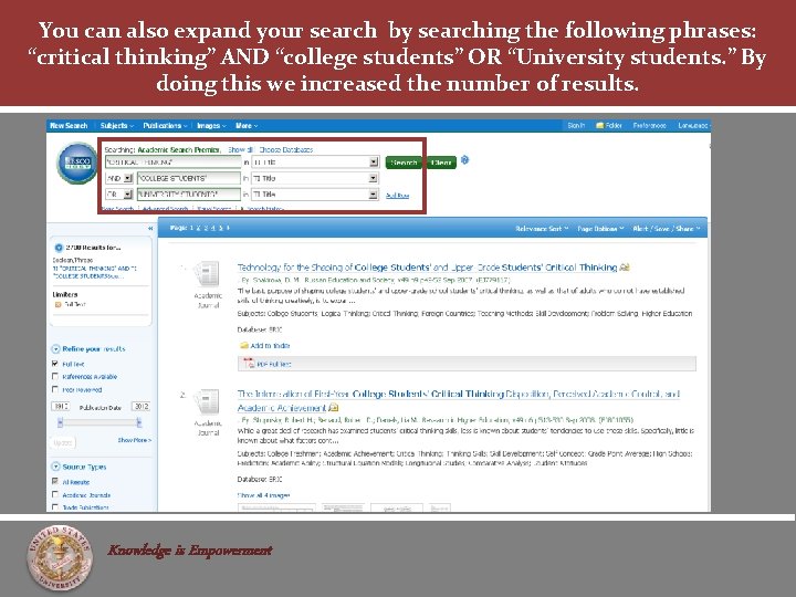 EBSCO SEARCH USING BOOLEAN OPERATORS AND LIMITERS BY