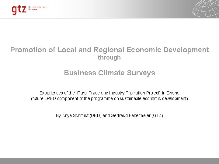 Promotion of Local and Regional Economic Development through