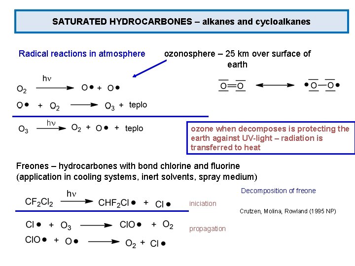 SATURATED HYDROCARBONES alkanes and cycloalkanes RADICAL REACTION ...