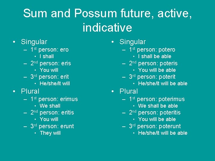 Latin Verb Review Person Number Who is doing