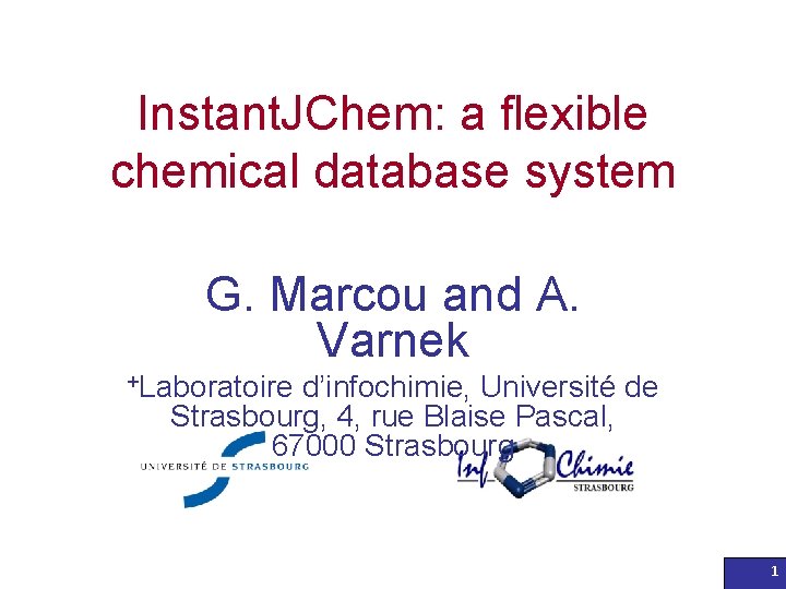 Instant JChem a flexible chemical database system G