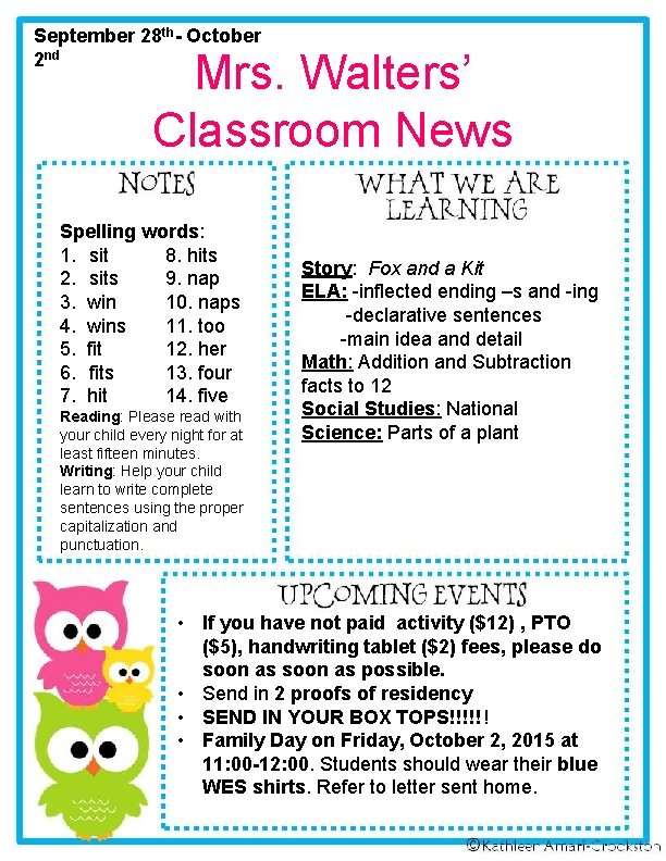 August 24 th 28 th Mrs Walters Classroom