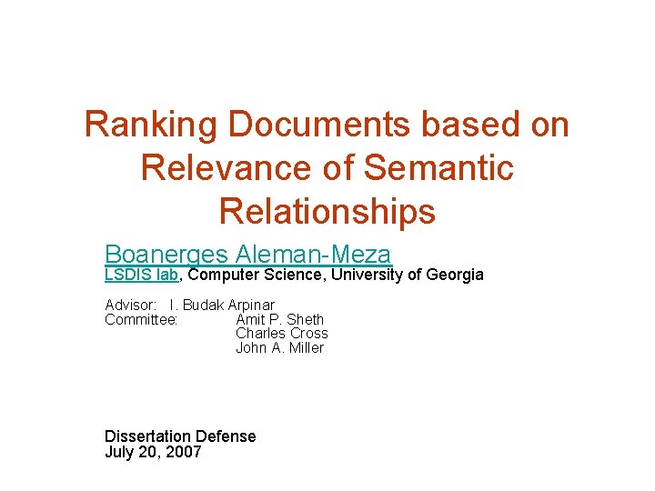 Ranking Documents based on Relevance of Semantic Relationships