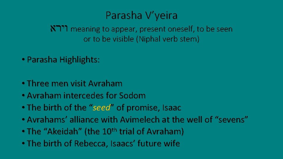 The Light of Torah Messianic Congregation Parasha Vyeira